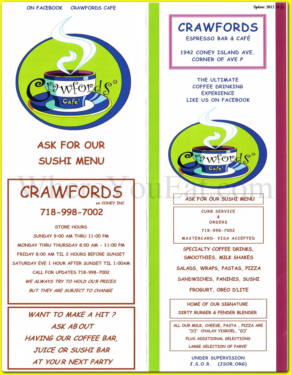 Crawfords Cafe Restaurant in Brooklyn / Official Menus & Photos