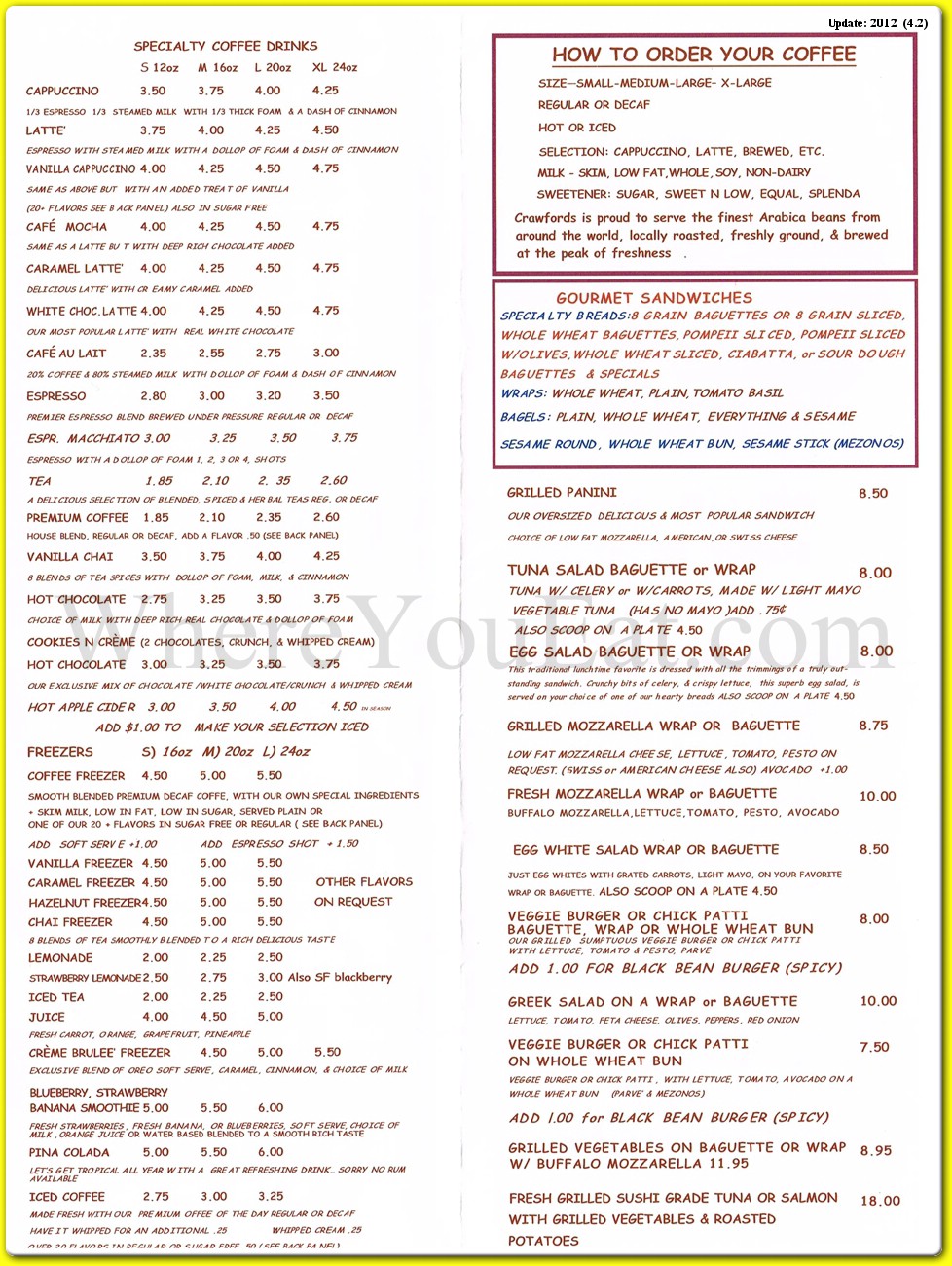 Crawfords Cafe Restaurant in Brooklyn / Official Menus & Photos