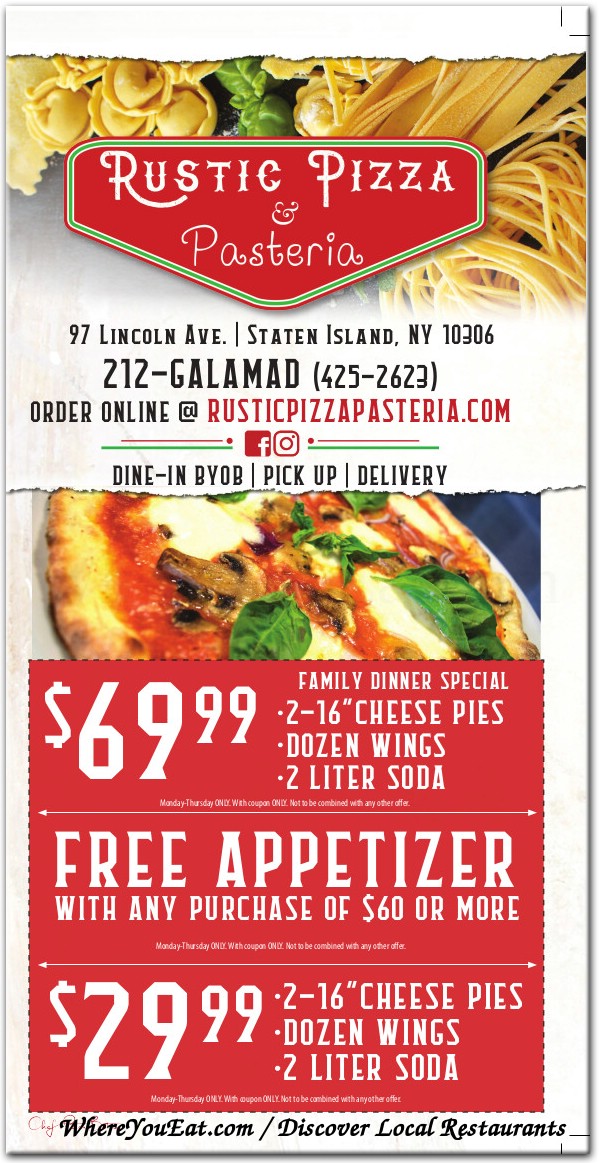 Rustic Pizza & Pasteria Restaurant in Staten Island / Menus & Photos