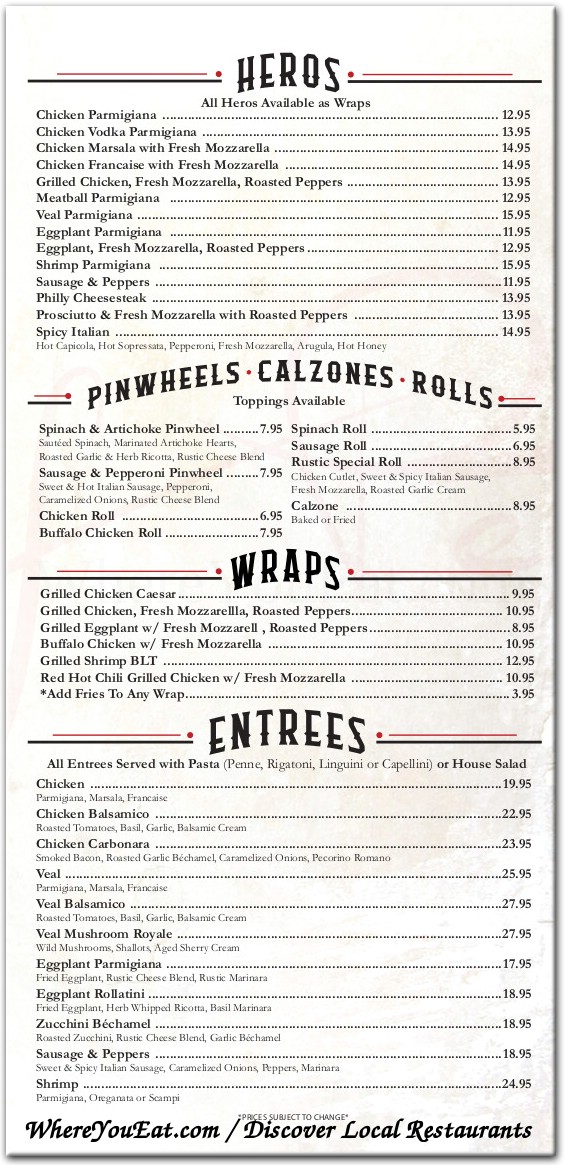 Rustic Pizza & Pasteria Restaurant in Staten Island / Official Menus ...