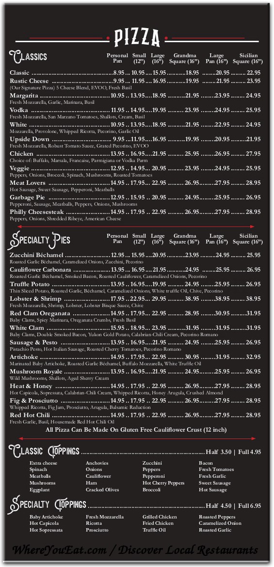 Rustic Pizza & Pasteria Restaurant in Staten Island / Menus & Photos