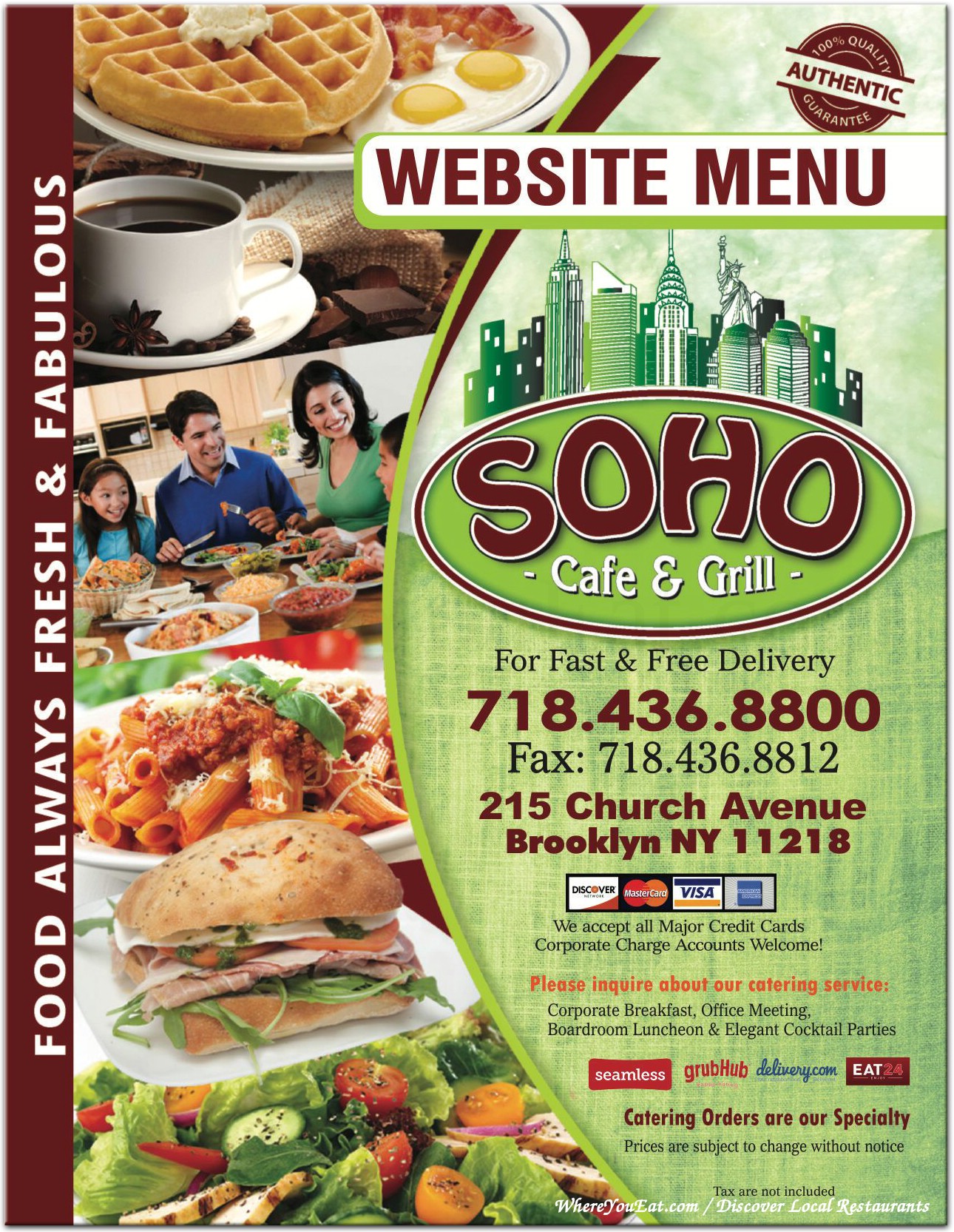Soho Cafe & Grill Restaurant in Brooklyn / Official Menus & Photos