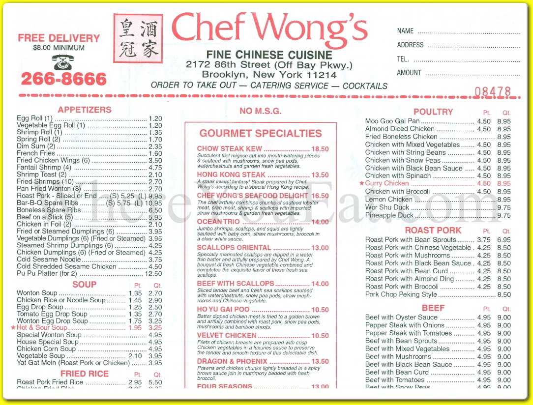 Chef Wongs-CLOSED Restaurant in Brooklyn / Menus & Photos
