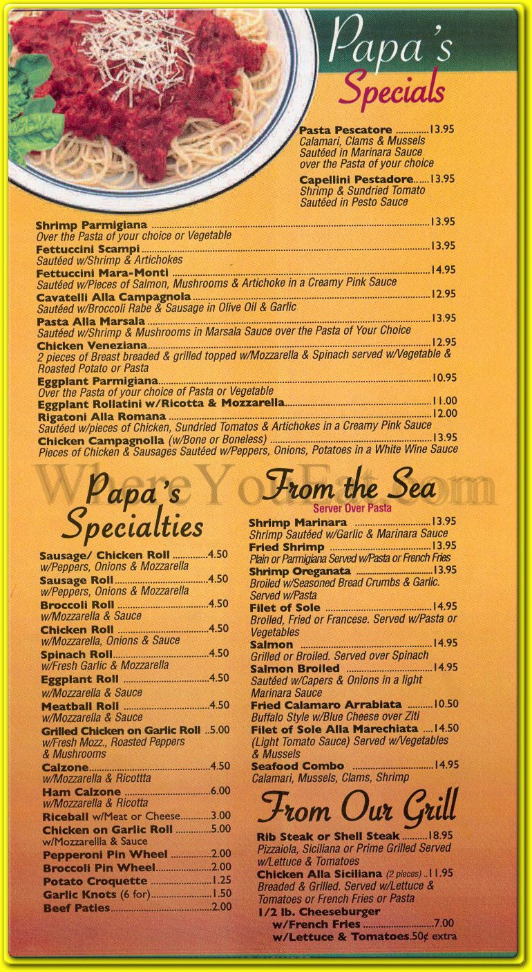 Papa's-CLOSED Restaurant in Brooklyn / Official Menus & Photos