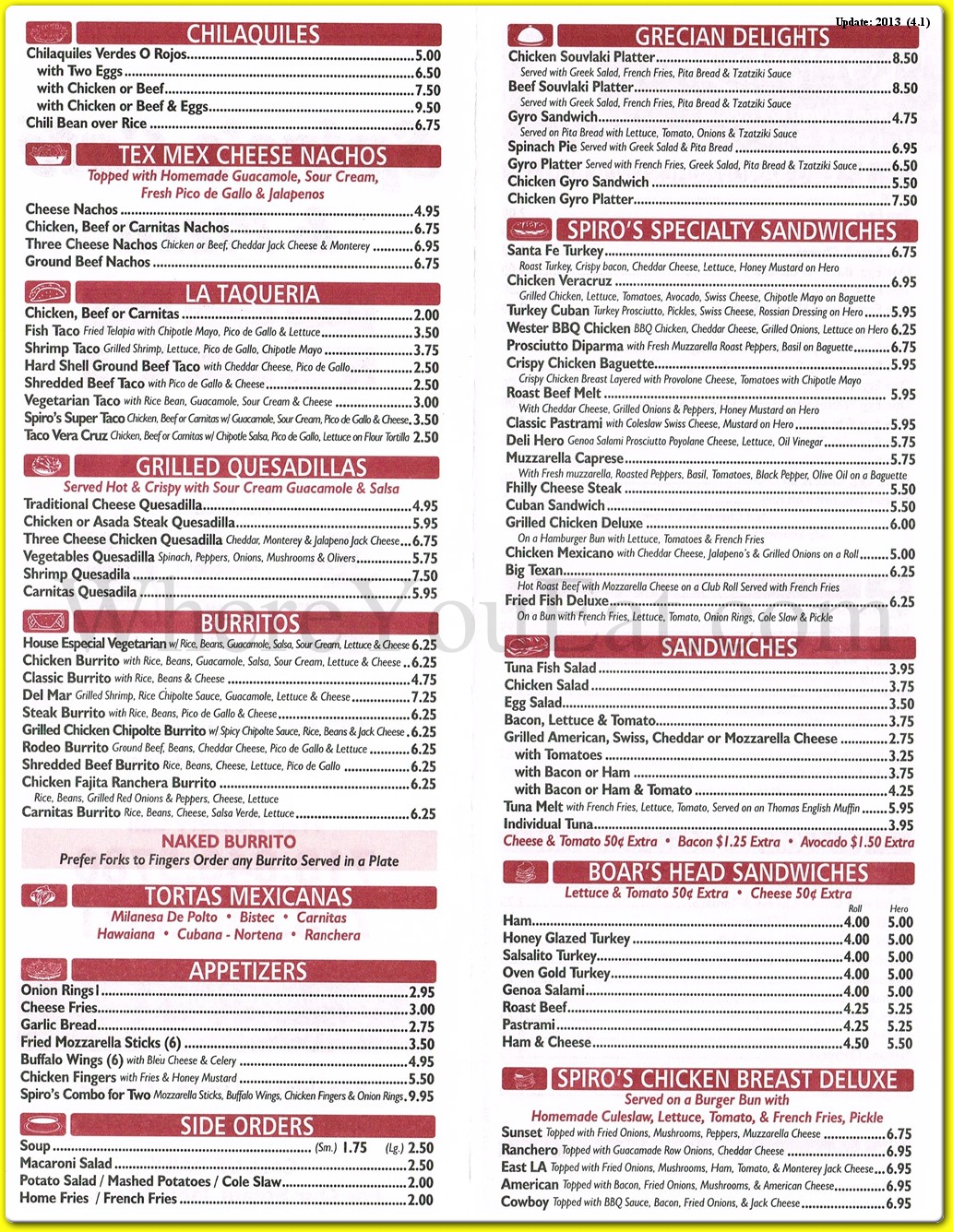 Spiro's Cafe and Pizza Restaurant in Brooklyn / Menus & Photos