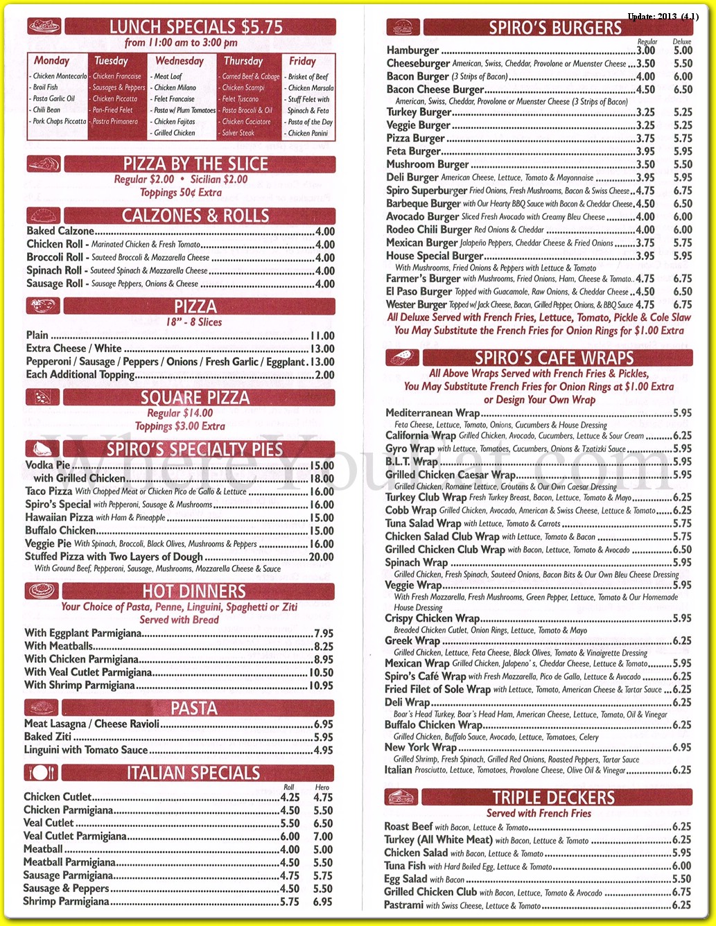 Spiro's Cafe and Pizza Restaurant in Brooklyn / Menus & Photos