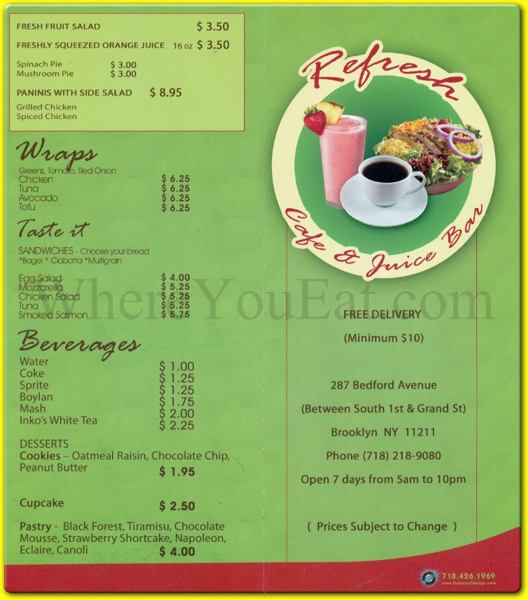 Refresh Restaurant in Brooklyn / Menus & Photos