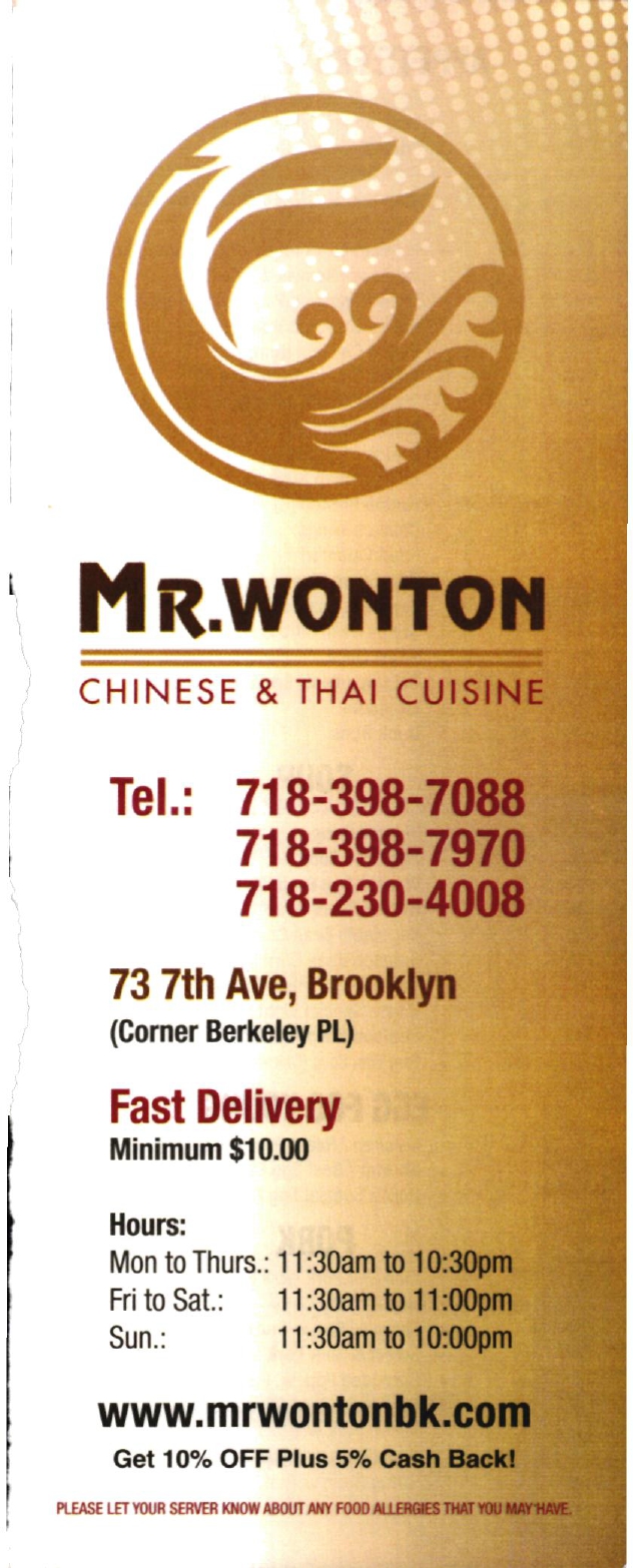 Mr. Wonton Restaurant in Brooklyn / Official Menus & Photos