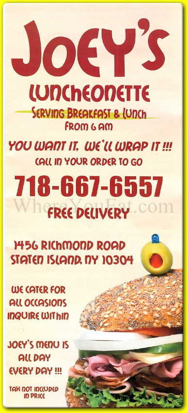 Joey's Luncheonette Restaurant in Staten Island / Menus & Photos