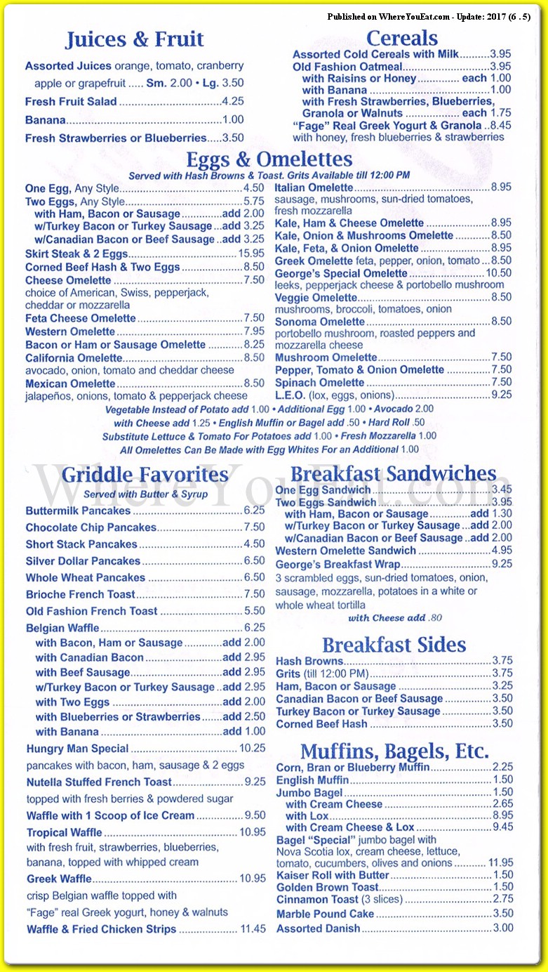 George's Restaurant Restaurant in Brooklyn / Official Menus & Photos