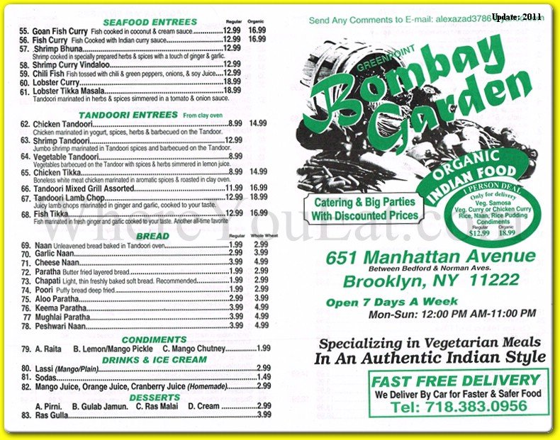 Bombay Garden-CLOSED Restaurant in Brooklyn / Menus & Photos
