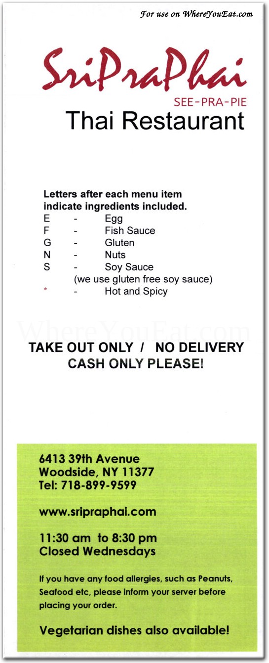 SriPraPhai Restaurant in Queens / Menus & Photos