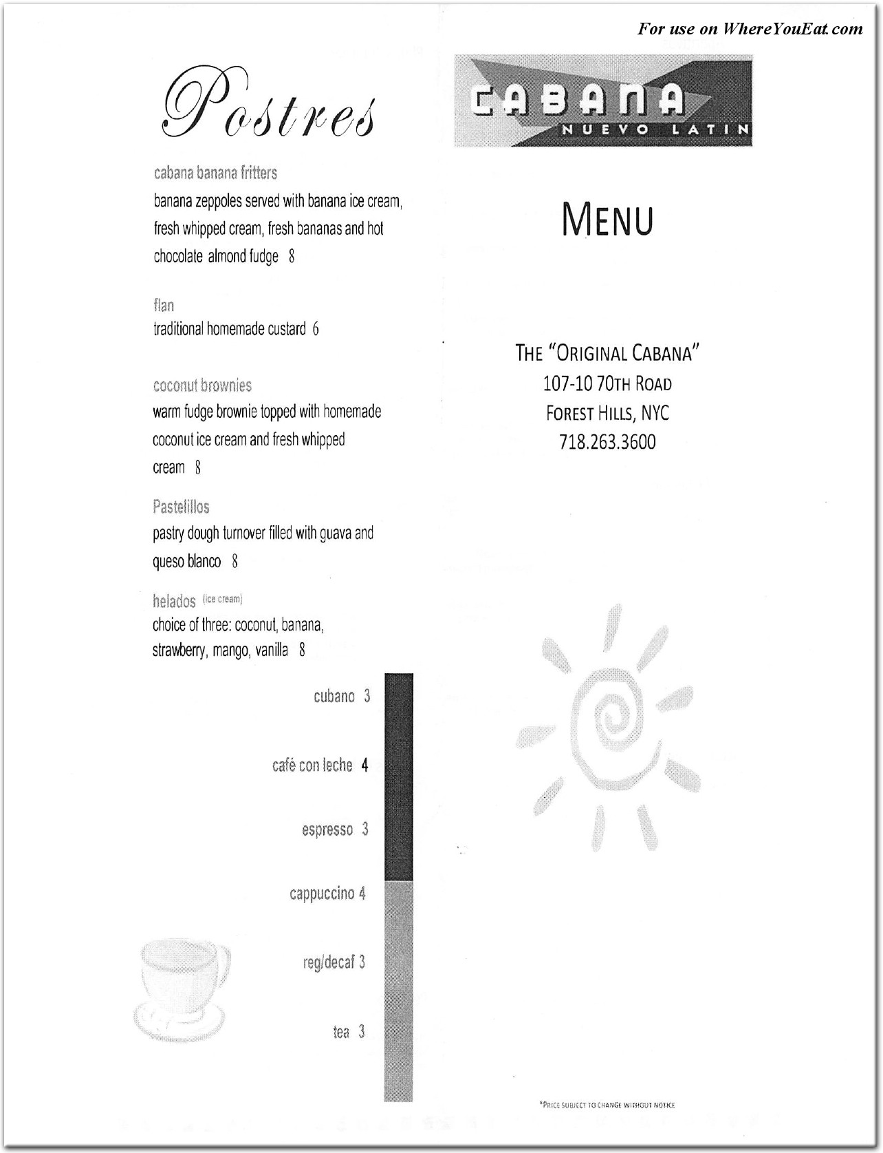 Cabana Restaurant in Queens / Menus & Photos