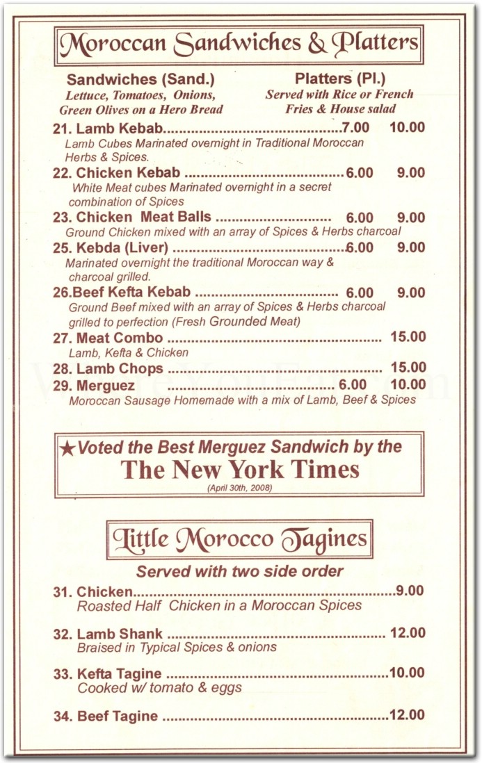 Little Morocco Restaurant in Queens / Menus & Photos