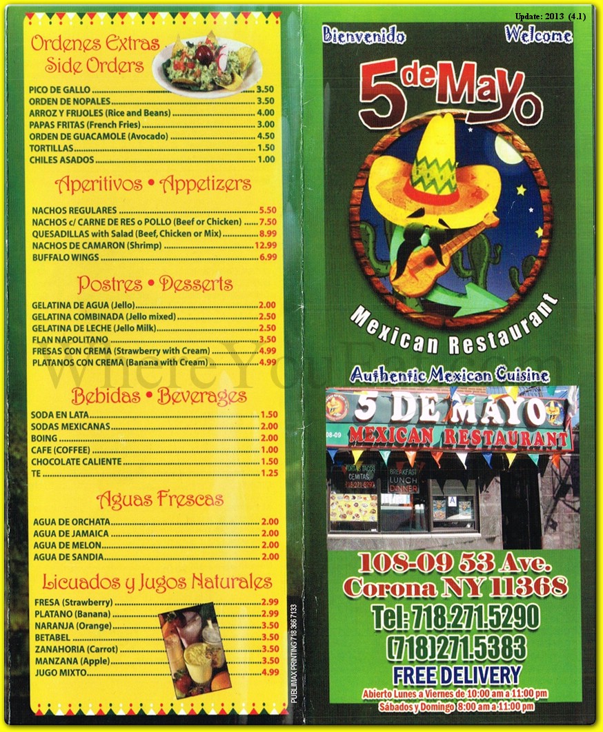 5 de Mayo Restaurant in Queens / Menus & Photos