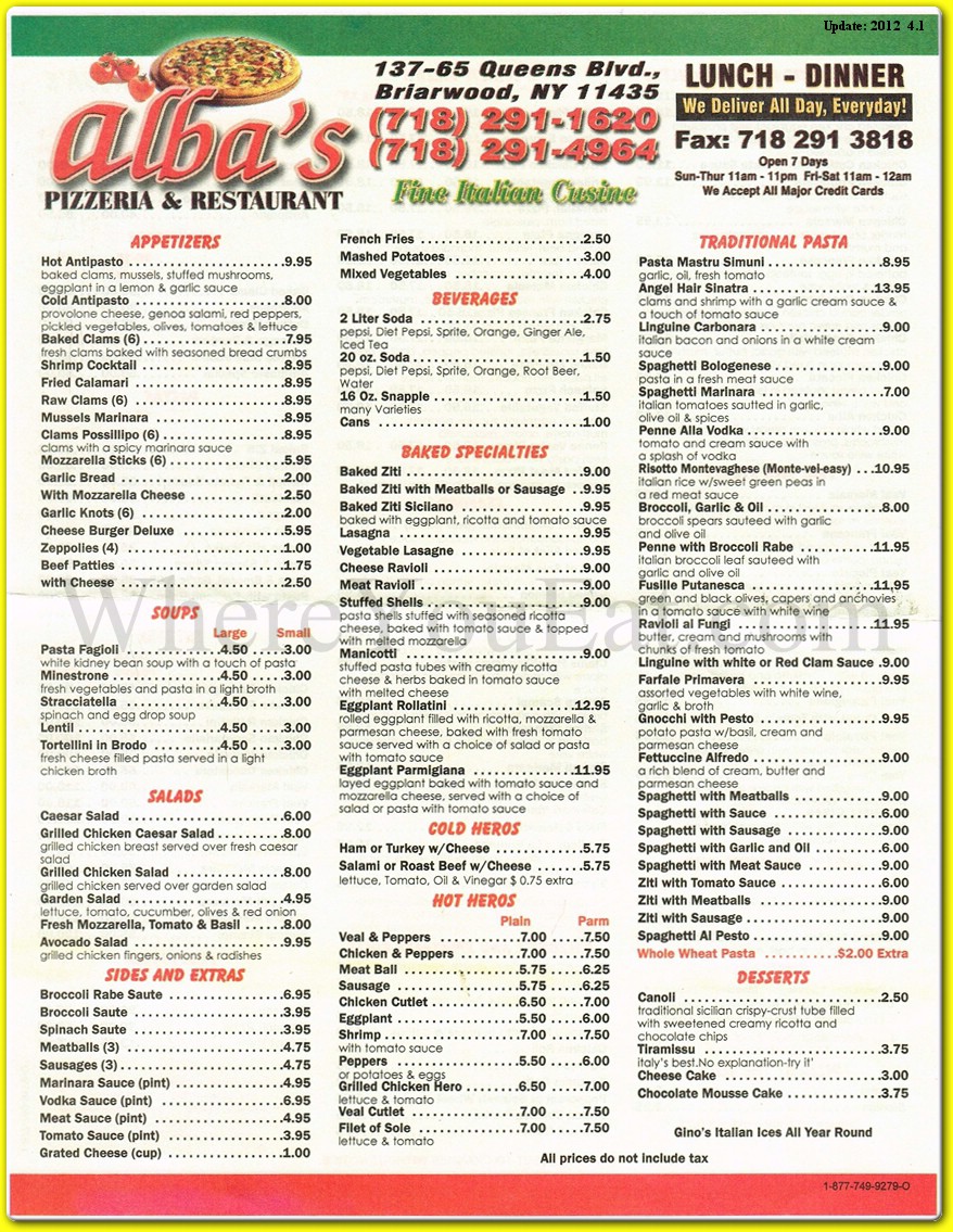Alba's Restaurant in Queens / Official Menus & Photos
