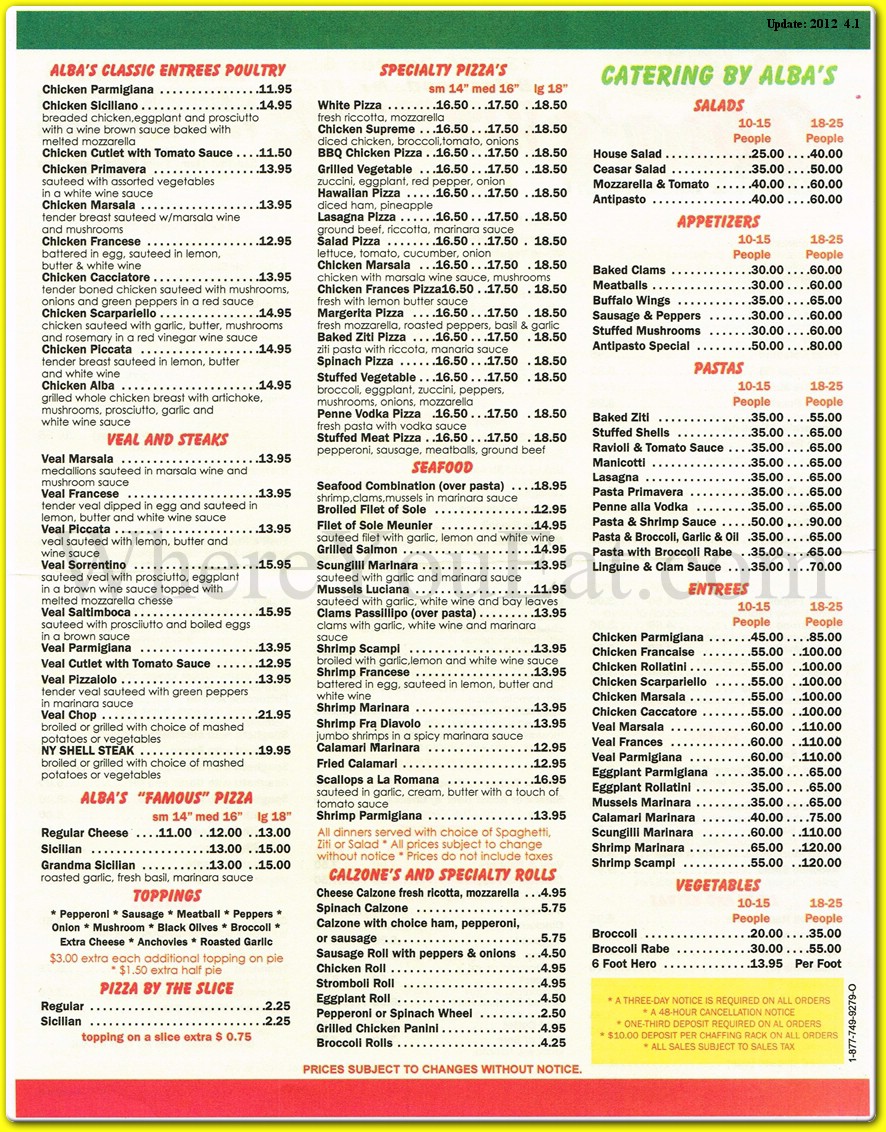 Alba's Restaurant in Queens / Official Menus & Photos