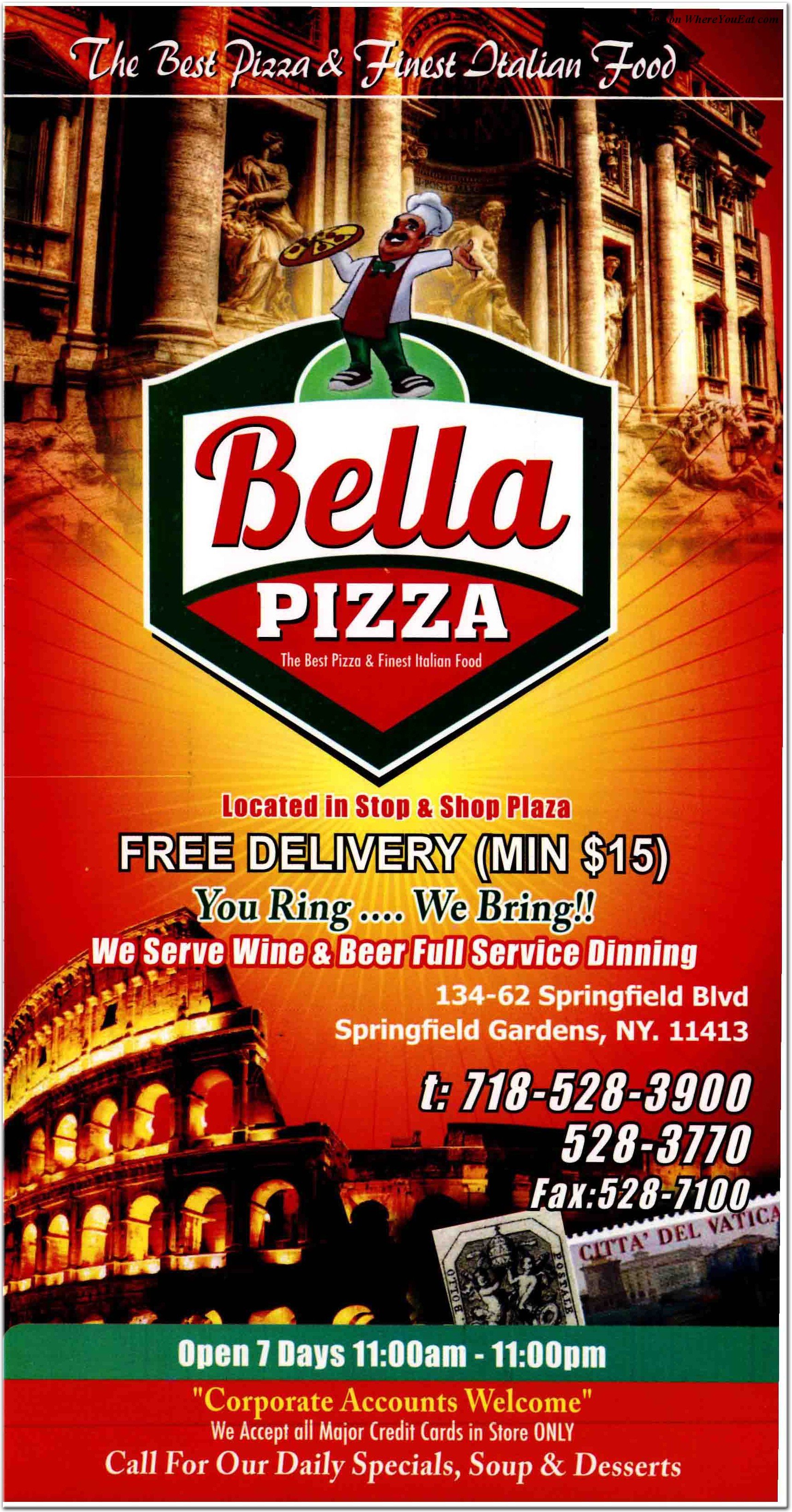 Bella Pizza Restaurant in Queens / Menus & Photos