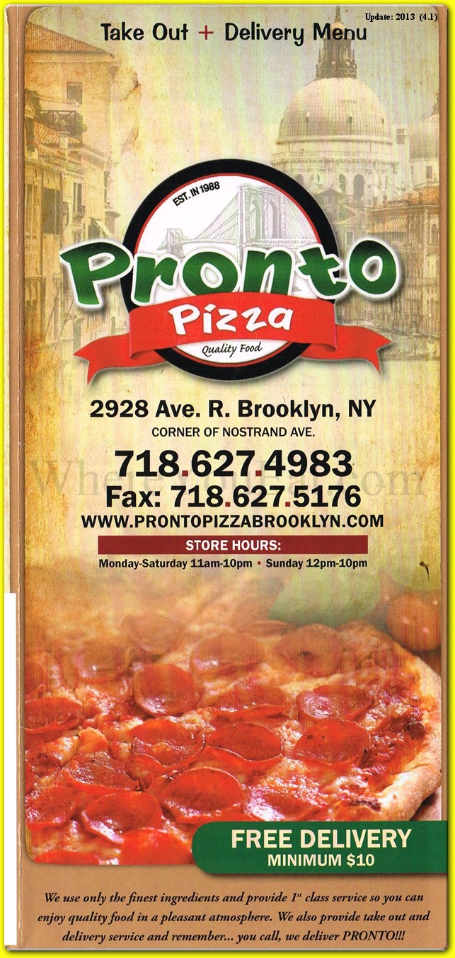 Pronto Pizza Restaurant in Brooklyn / Menus & Photos