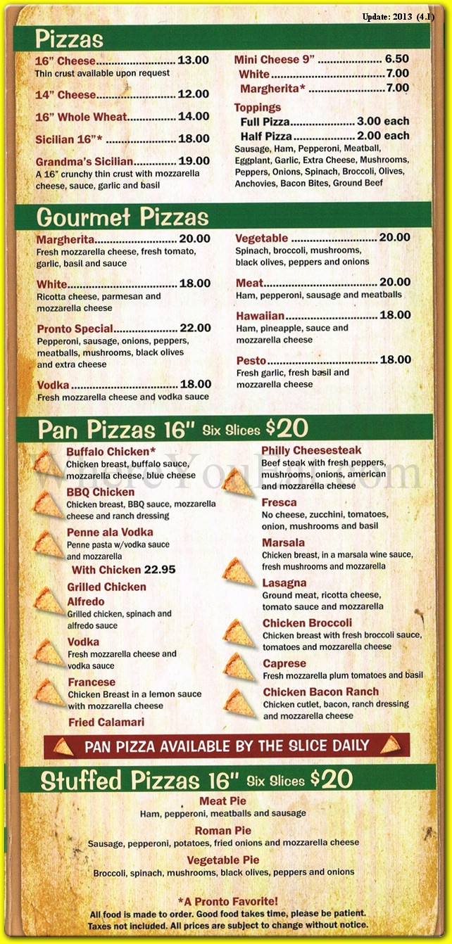 Pronto Pizza Restaurant in Brooklyn / Menus & Photos