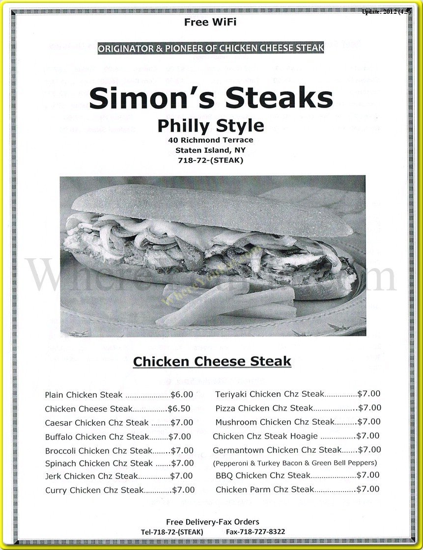 Simon's Steaks Restaurant in Staten Island / Menus & Photos