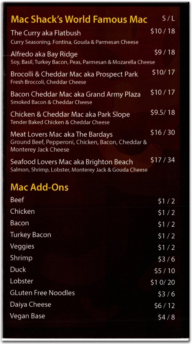 The Mac Shack Restaurant in Brooklyn / Menus & Photos