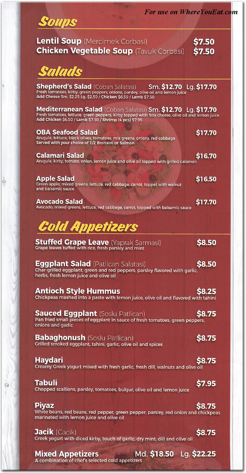 Oba Grill Restaurant in Queens / Official Menus & Photos