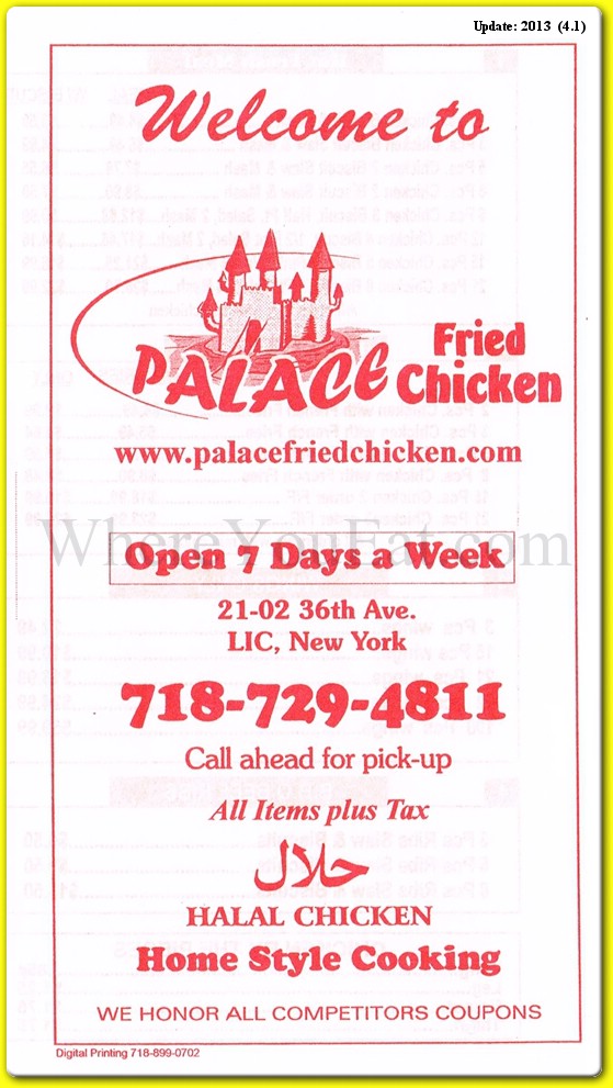 Palace Fried Chicken Restaurant in Queens / Menus & Photos