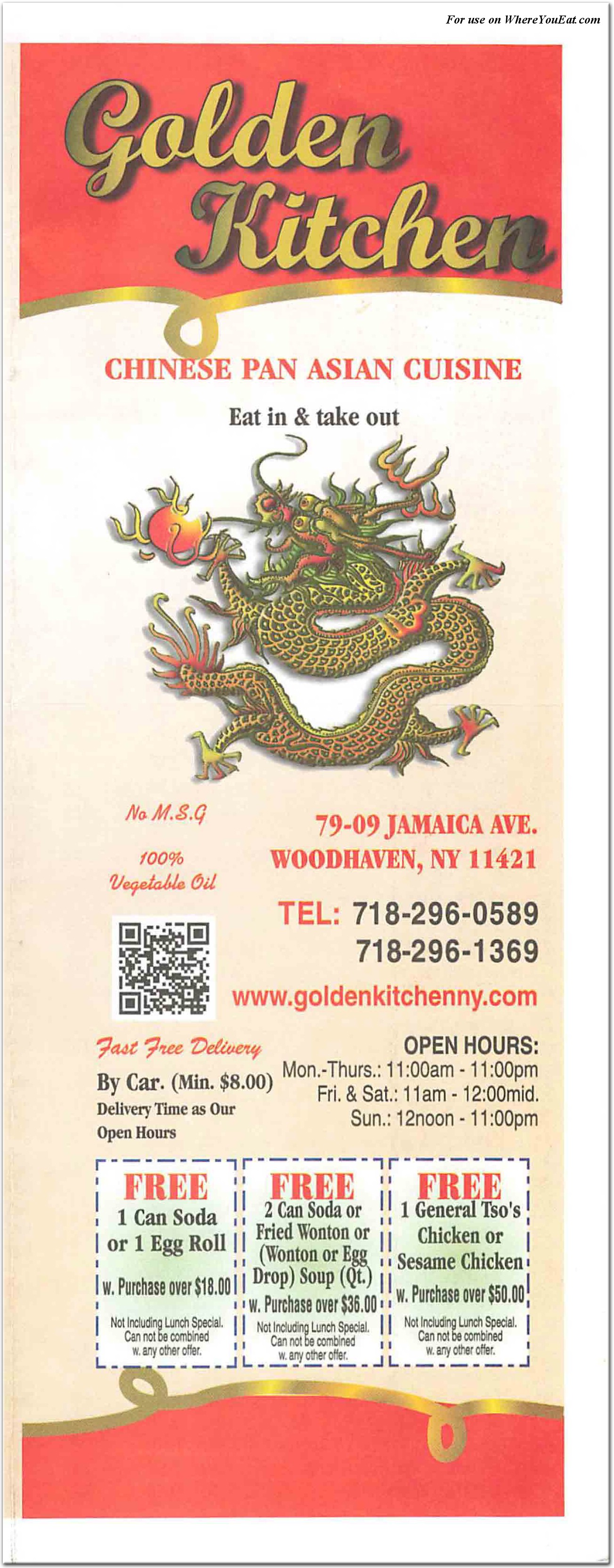 Golden Kitchen Restaurant in Queens / Menus & Photos