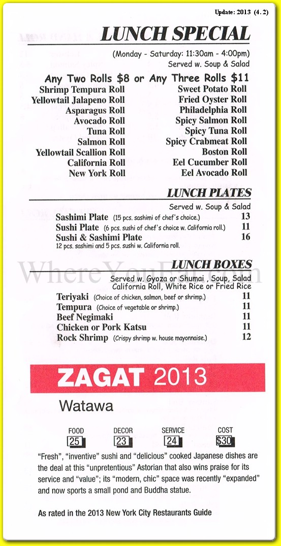 Watawa Restaurant in Queens / Official Menus & Photos