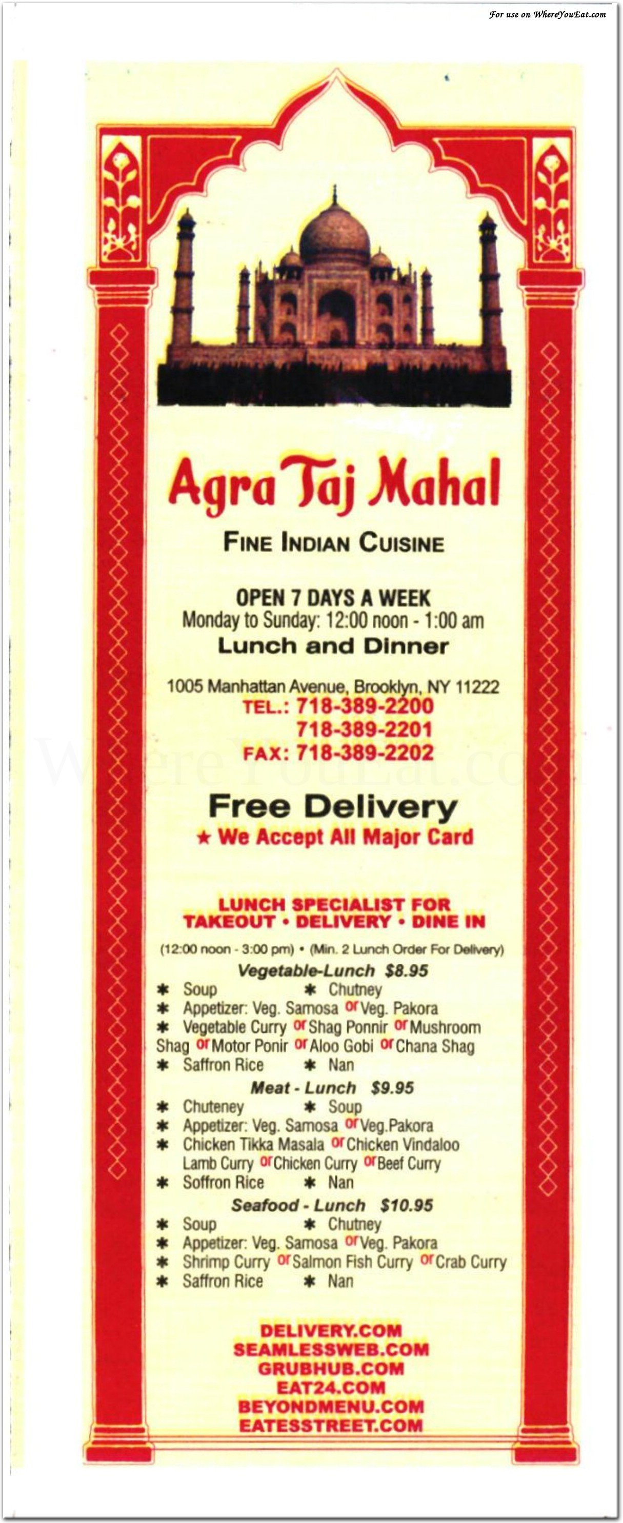 Agra Taj Mahal Restaurant in Brooklyn / Menus & Photos