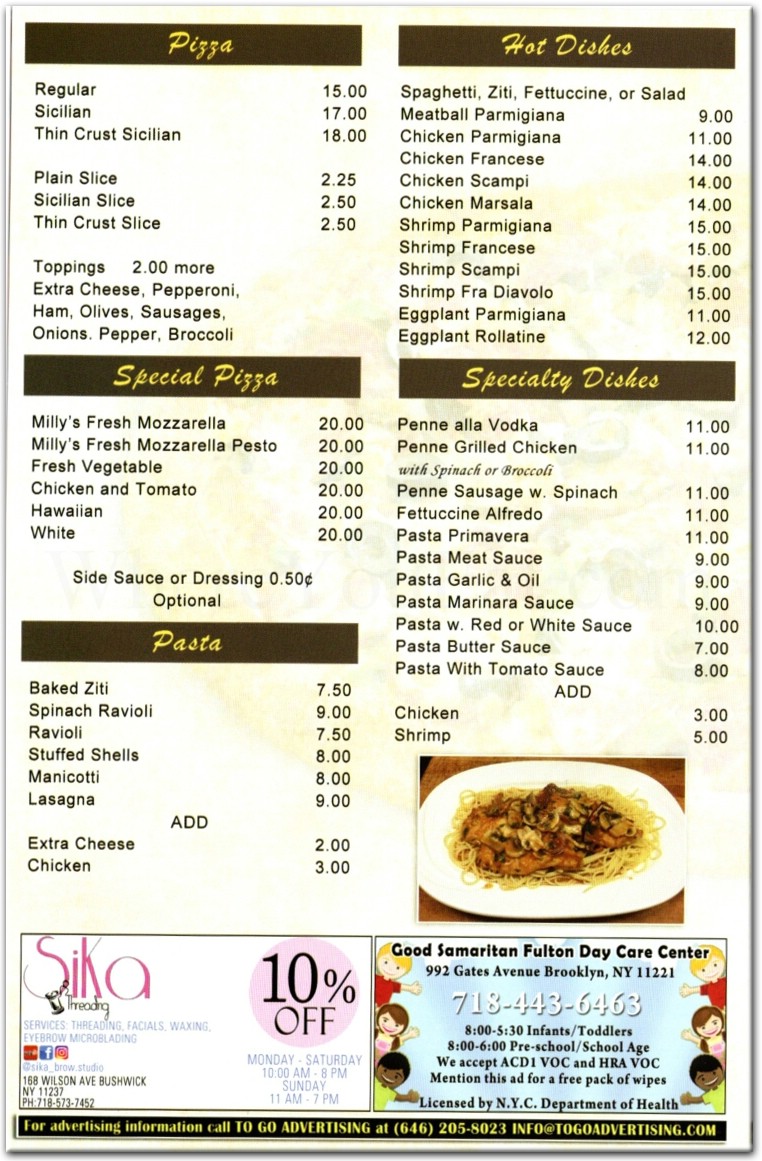 Milly's Pizzeria Restaurant in Brooklyn / Menus & Photos