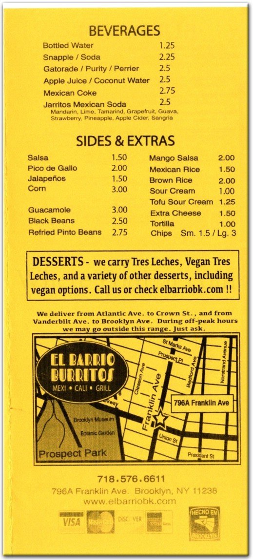 El Barrio Burrito Restaurant in Brooklyn / Official Menus & Photos