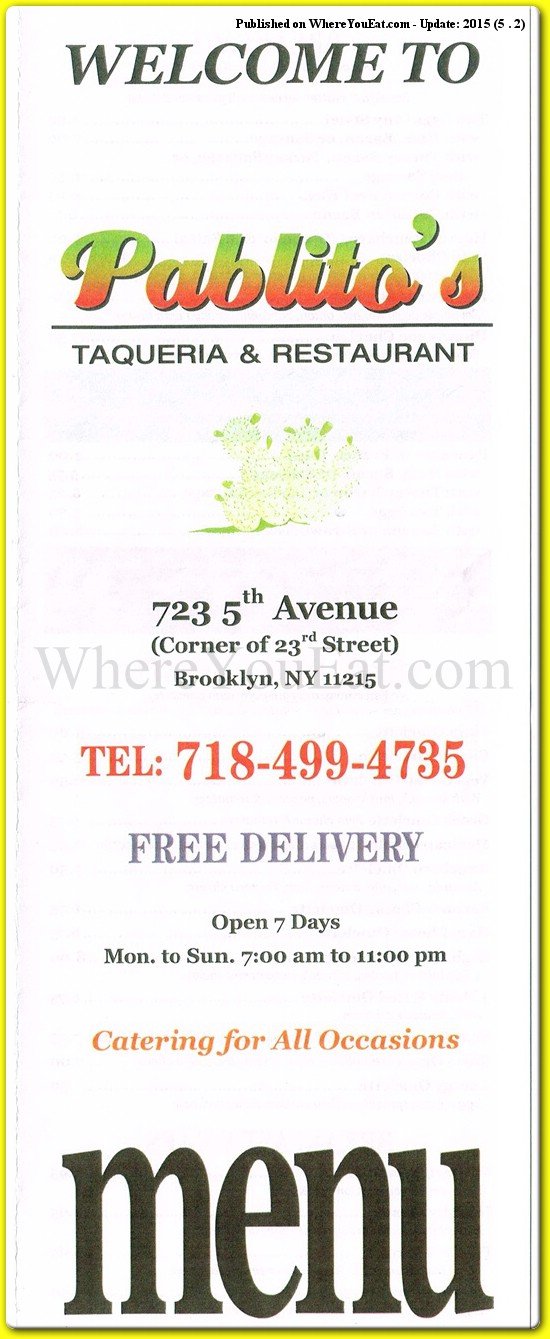 Pablito's Restaurant in Brooklyn / Menus & Photos