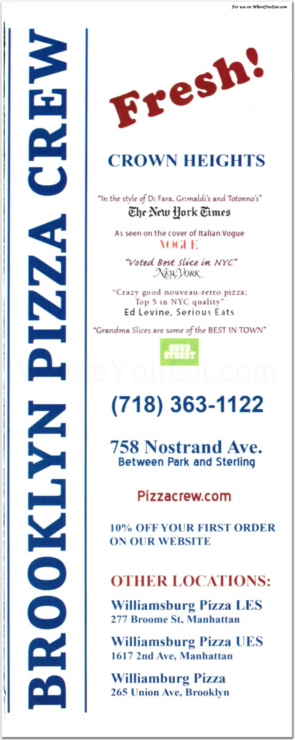 Brooklyn Pizza Crew Restaurant in Brooklyn / Menus & Photos