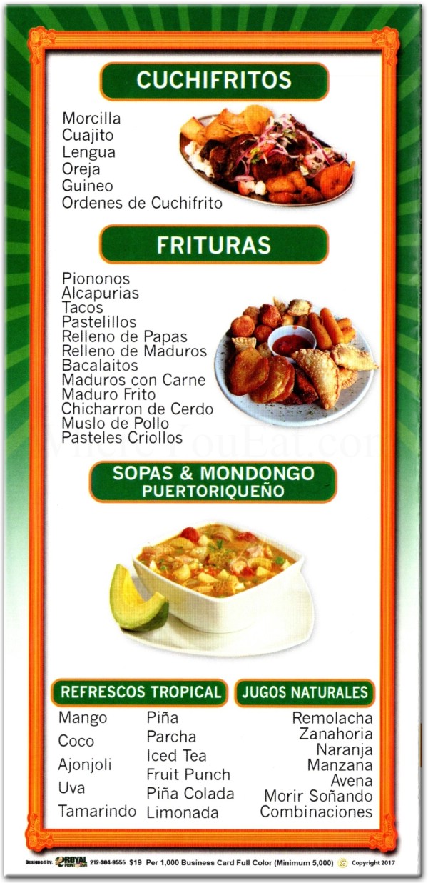 Cuchifrito's Restaurant in The Bronx / Official Menus & Photos