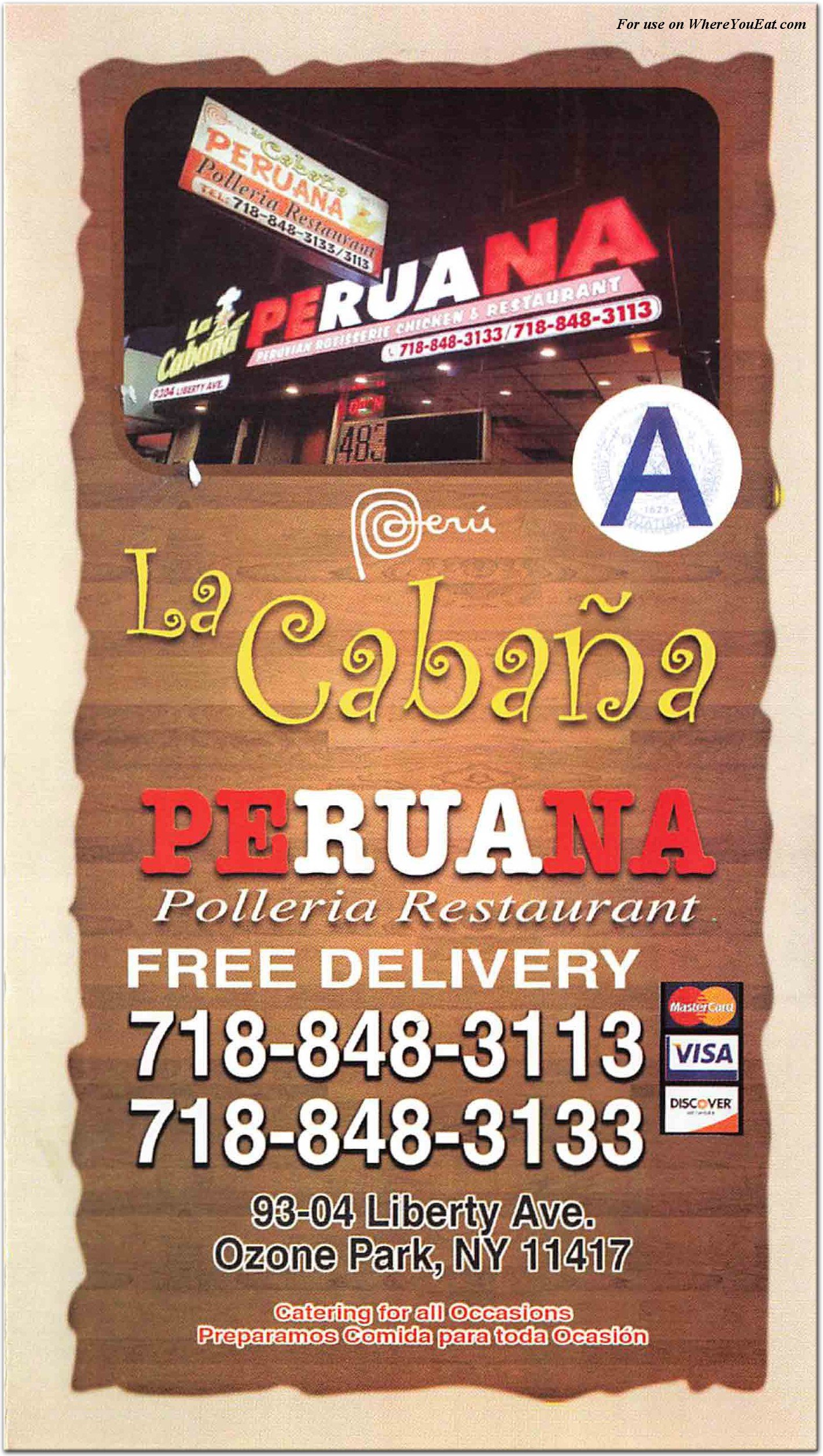 La Cabana Peruana Restaurant in Queens / Official Menus & Photos