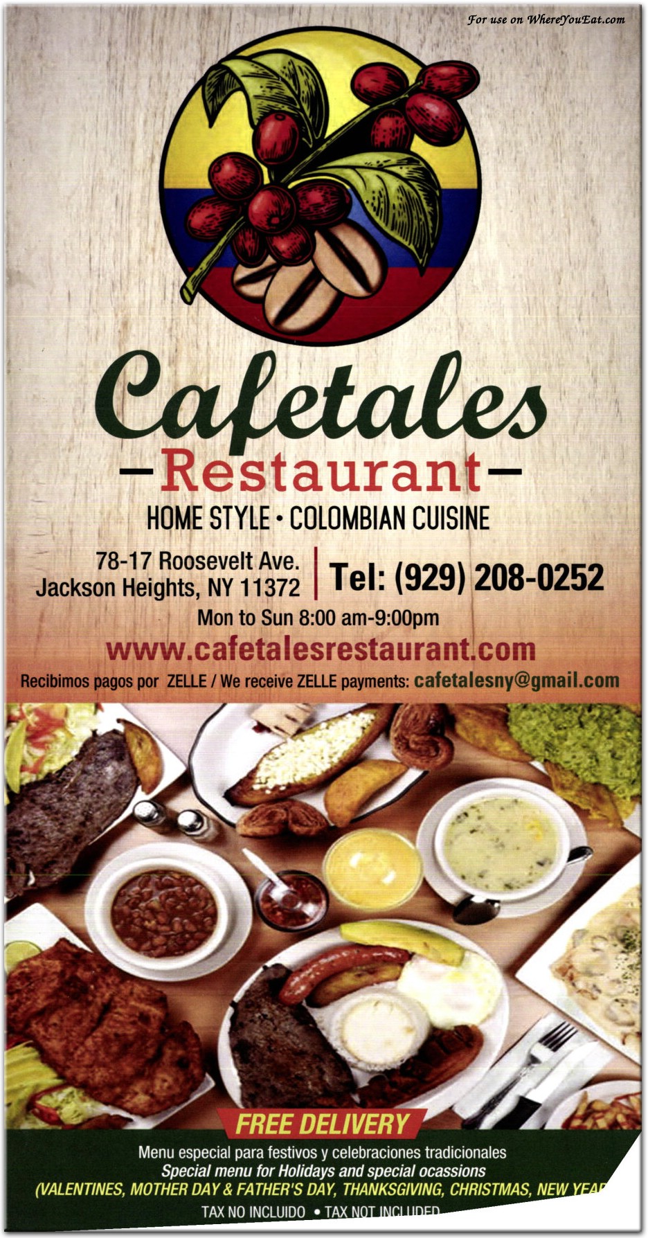 Cafetales Restaurant in Queens / Official Menus & Photos