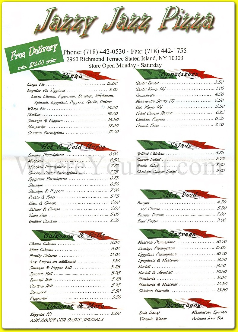 Jazzy Jazz Pizza-CLOSED Restaurant in Staten Island / Menus & Photos