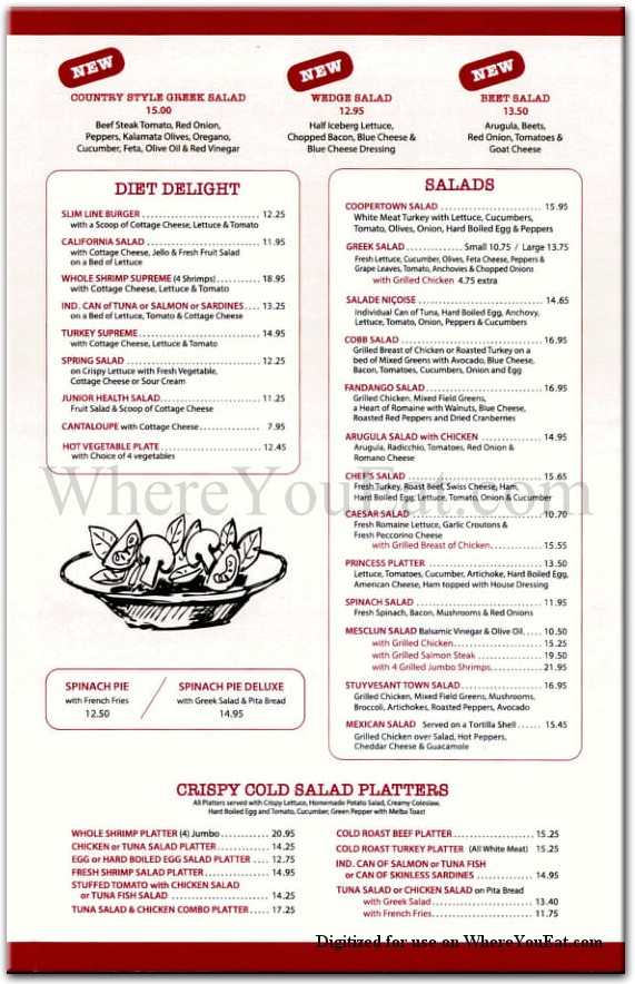 COOPER TOWN DINER Restaurant in New York / Menus & Photos