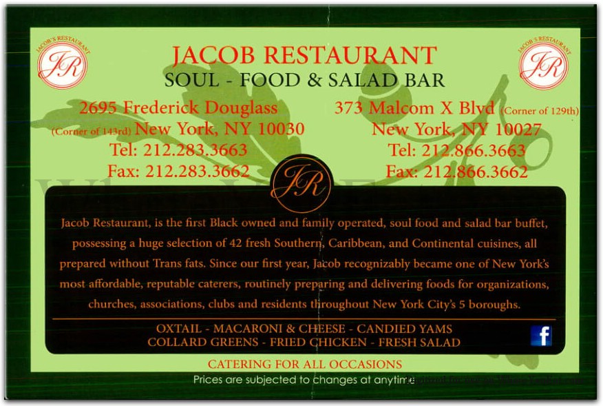 JACOB RESTAURANT Restaurant in New York / Menus & Photos