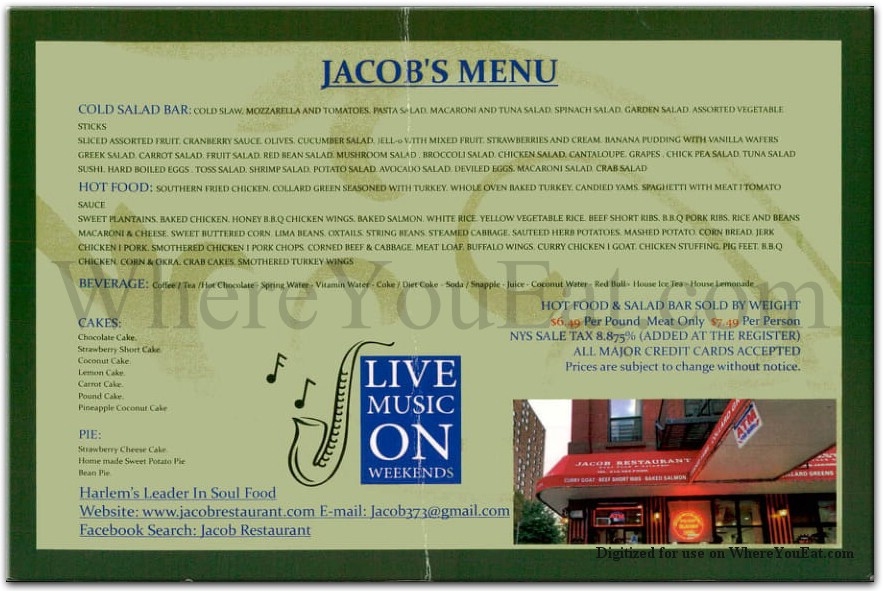 JACOB RESTAURANT Restaurant in New York / Menus & Photos
