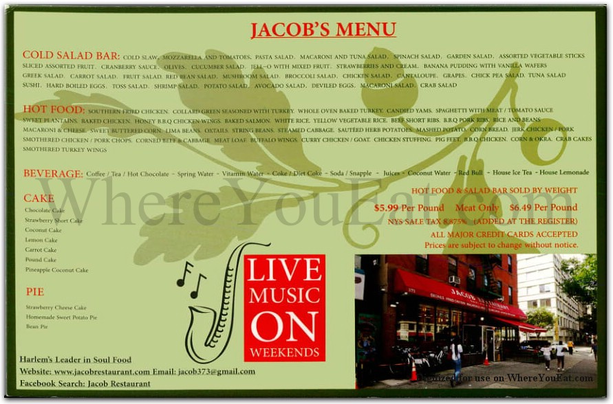 JACOB RESTAURANT Restaurant in New York / Menus & Photos