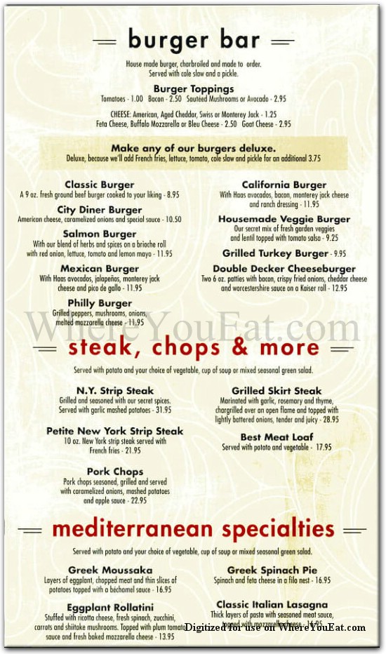 City Diner Restaurant in NY 10024 / Menus & Photos