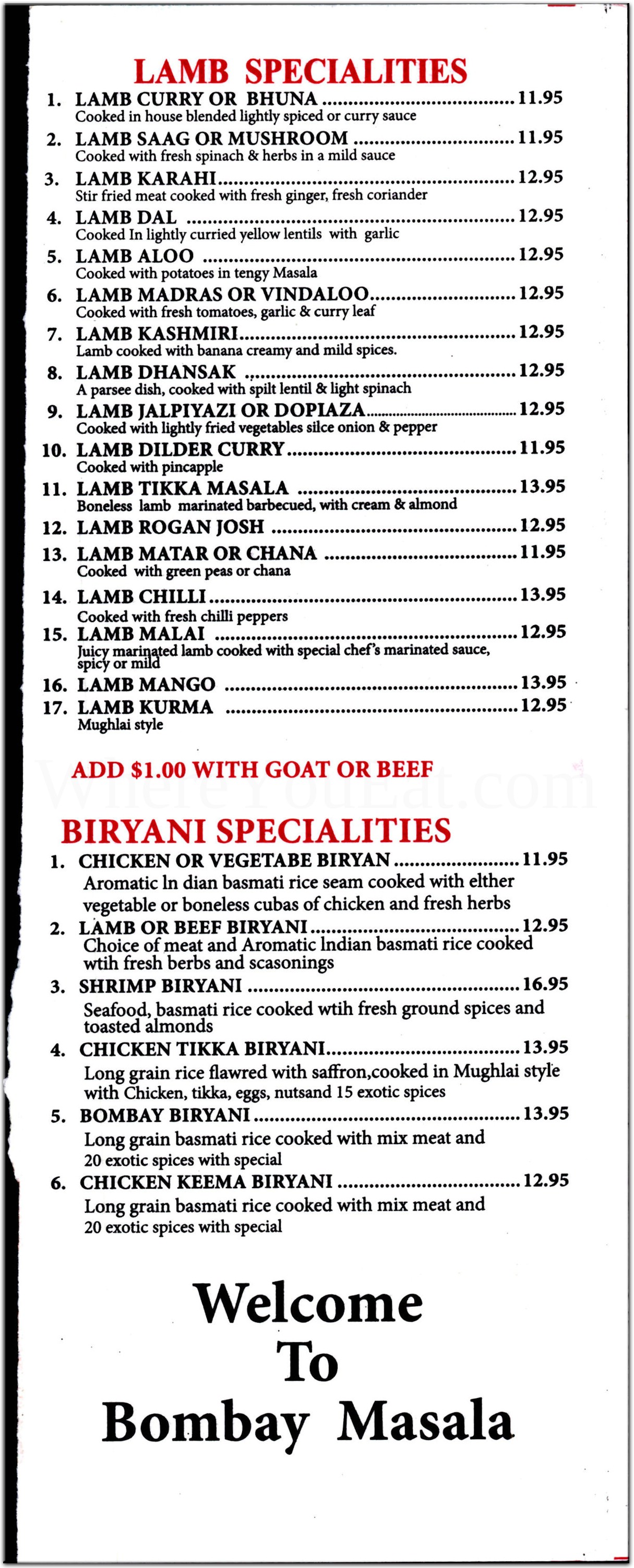 Bombay Masala Restaurant in Brooklyn / Official Menus & Photos