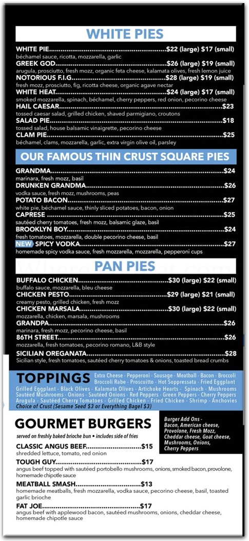 The Pizza Parlor II Restaurant in Staten Island / Official Menus & Photos