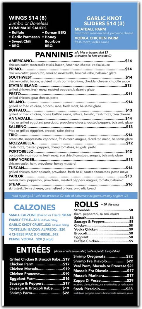 The Pizza Parlor II Restaurant in Staten Island / Official Menus & Photos