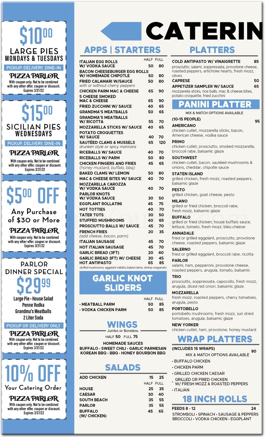The Pizza Parlor II Restaurant in Staten Island / Official Menus & Photos