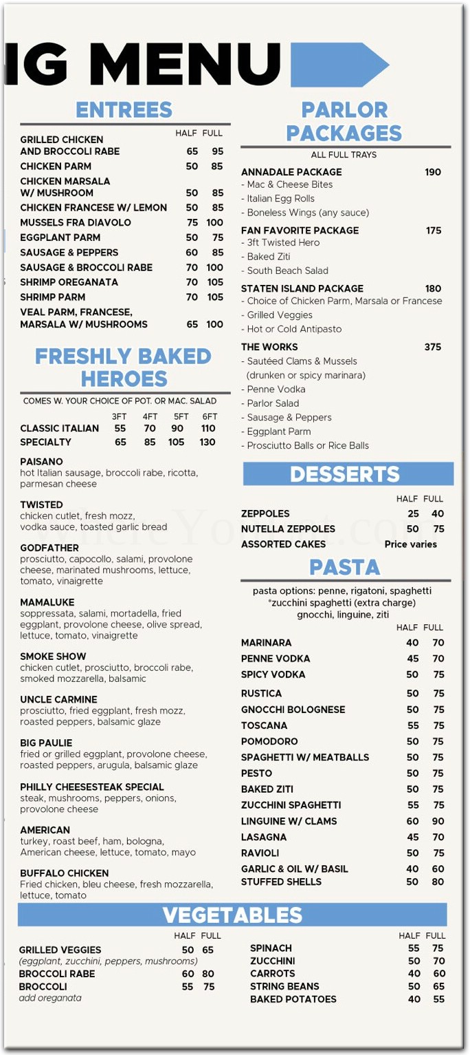 The Pizza Parlor II Restaurant in Staten Island / Official Menus & Photos