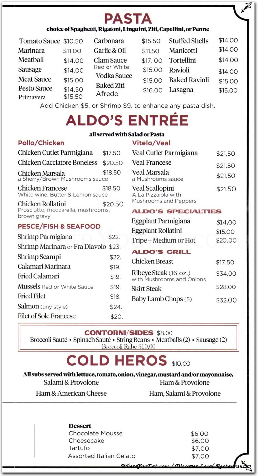 Aldo's Restaurant in Queens / Menus & Photos